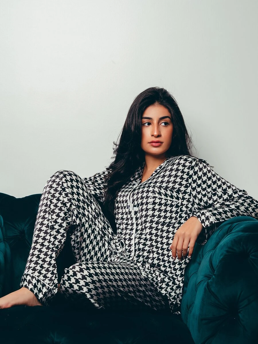 LUVLETTE Fasion Patterned Satin Long Women Pajama Set Lounge Sets ...