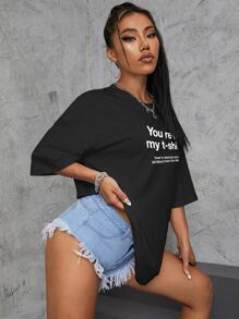 SHEIN Slogan Graphic Drop Shoulder Oversized Tee | SHEIN USA