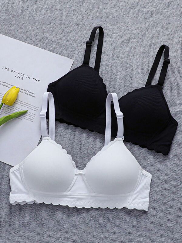 Tween Girl 2pcs Scallop Trim Bra | SHEIN UK