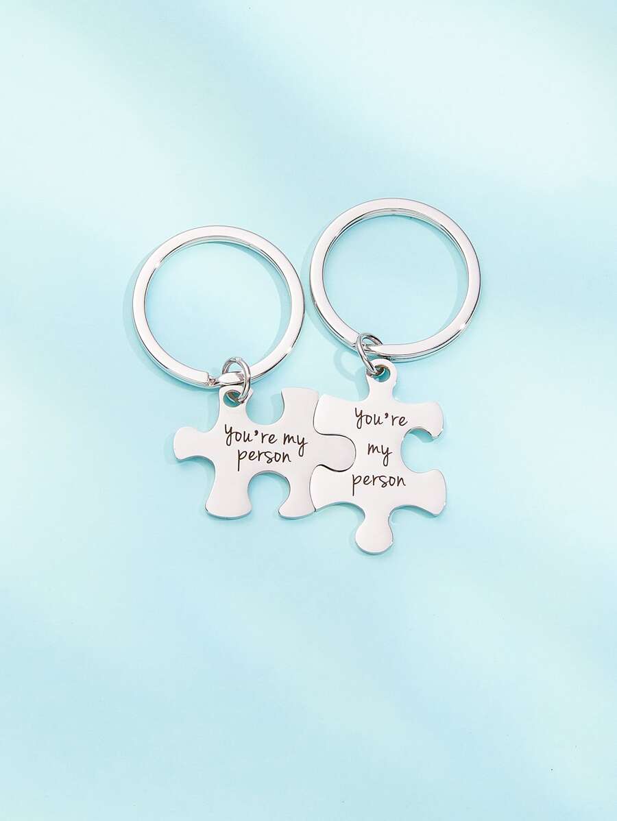 Street Lettering Jigsaw Puzzle Shape Couple Metal Keychain | SHEIN USA