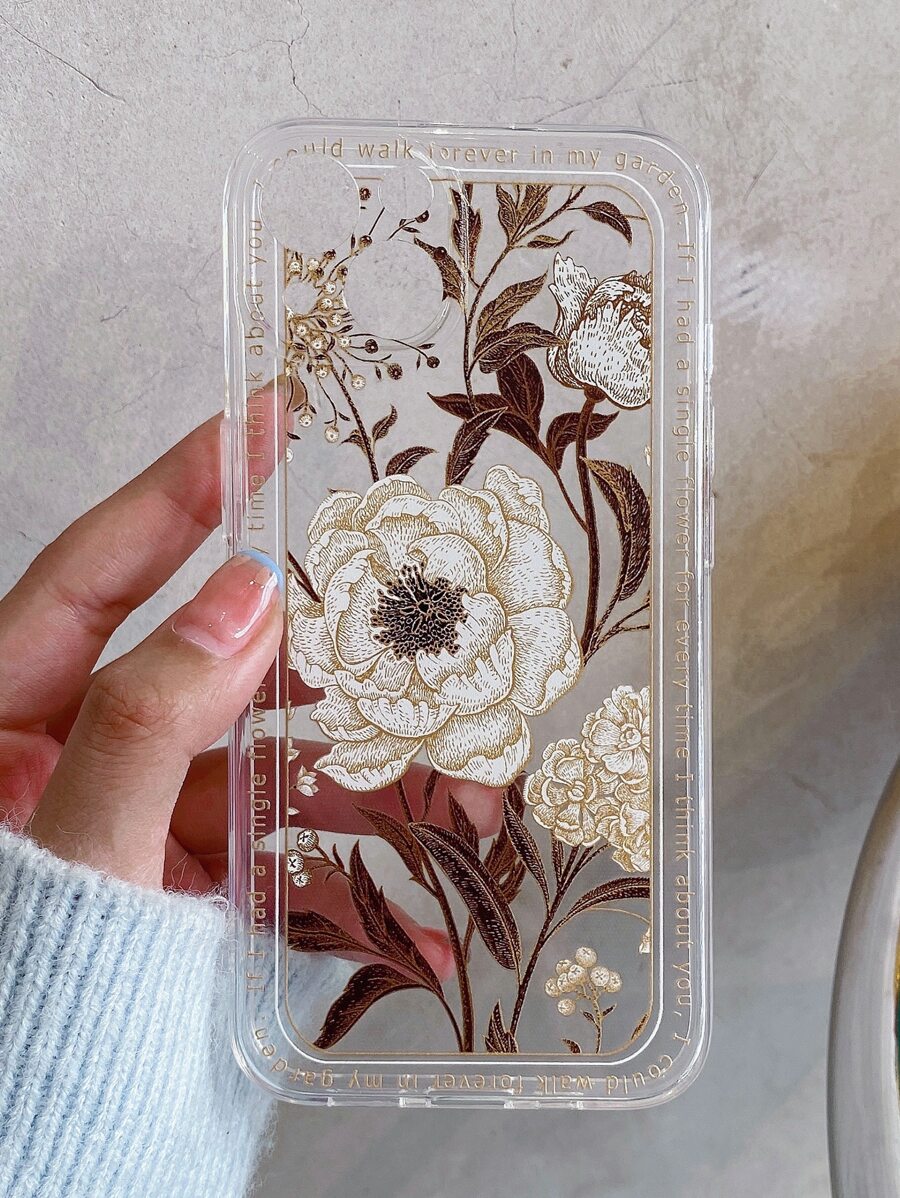 Floral Lace Border Engraved Transparent TPU Phone Case For IPhone 16/16 ...