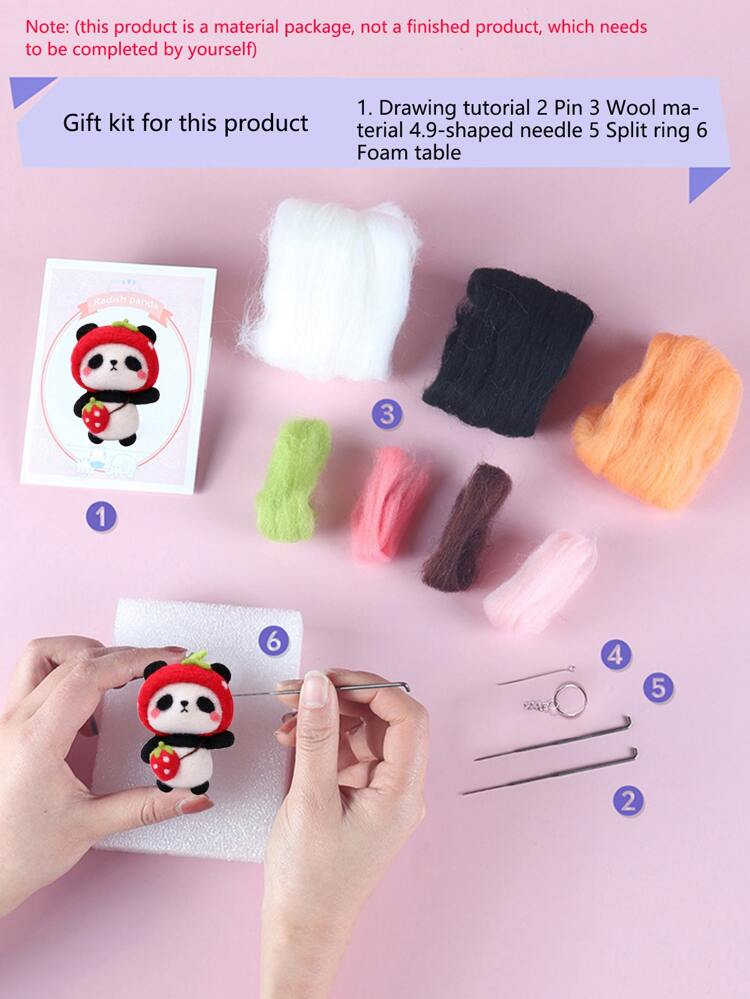 Strawberry Panda Wool Felt Poke Kit | SHEIN