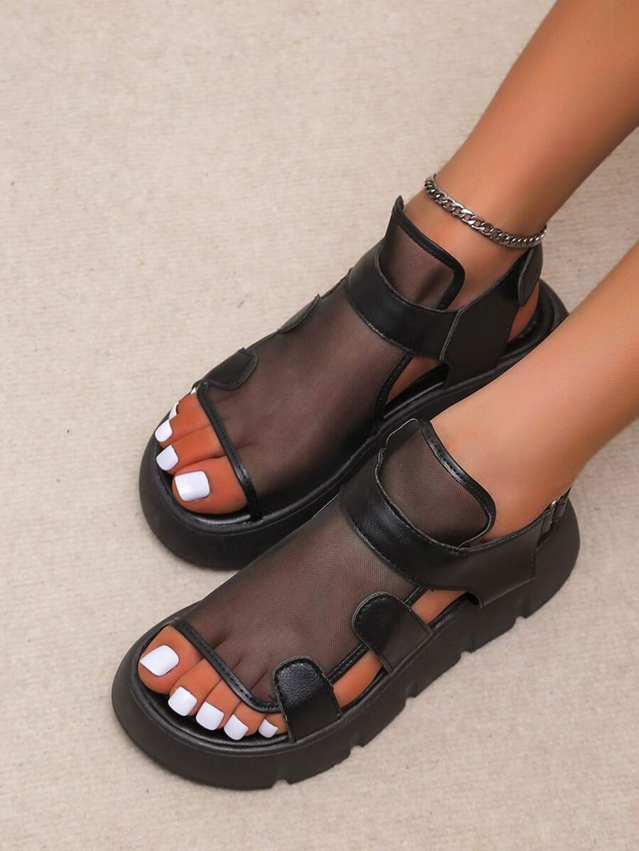 Women Cut Out Slingback Wedge Sandals, Fashionable Summer Mesh ...