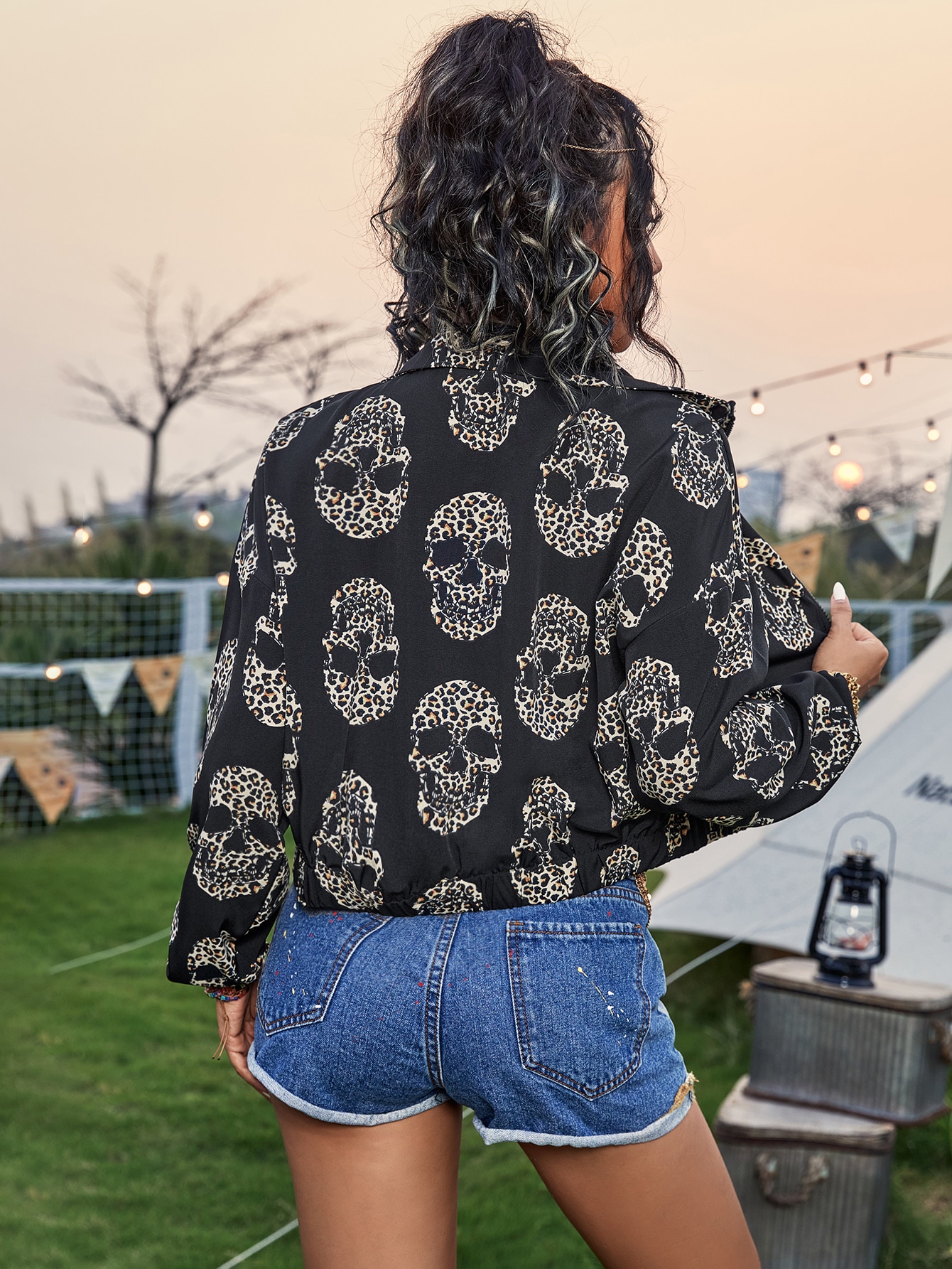 SHEIN Unity Skull Print Zip-up Jacket | SHEIN USA