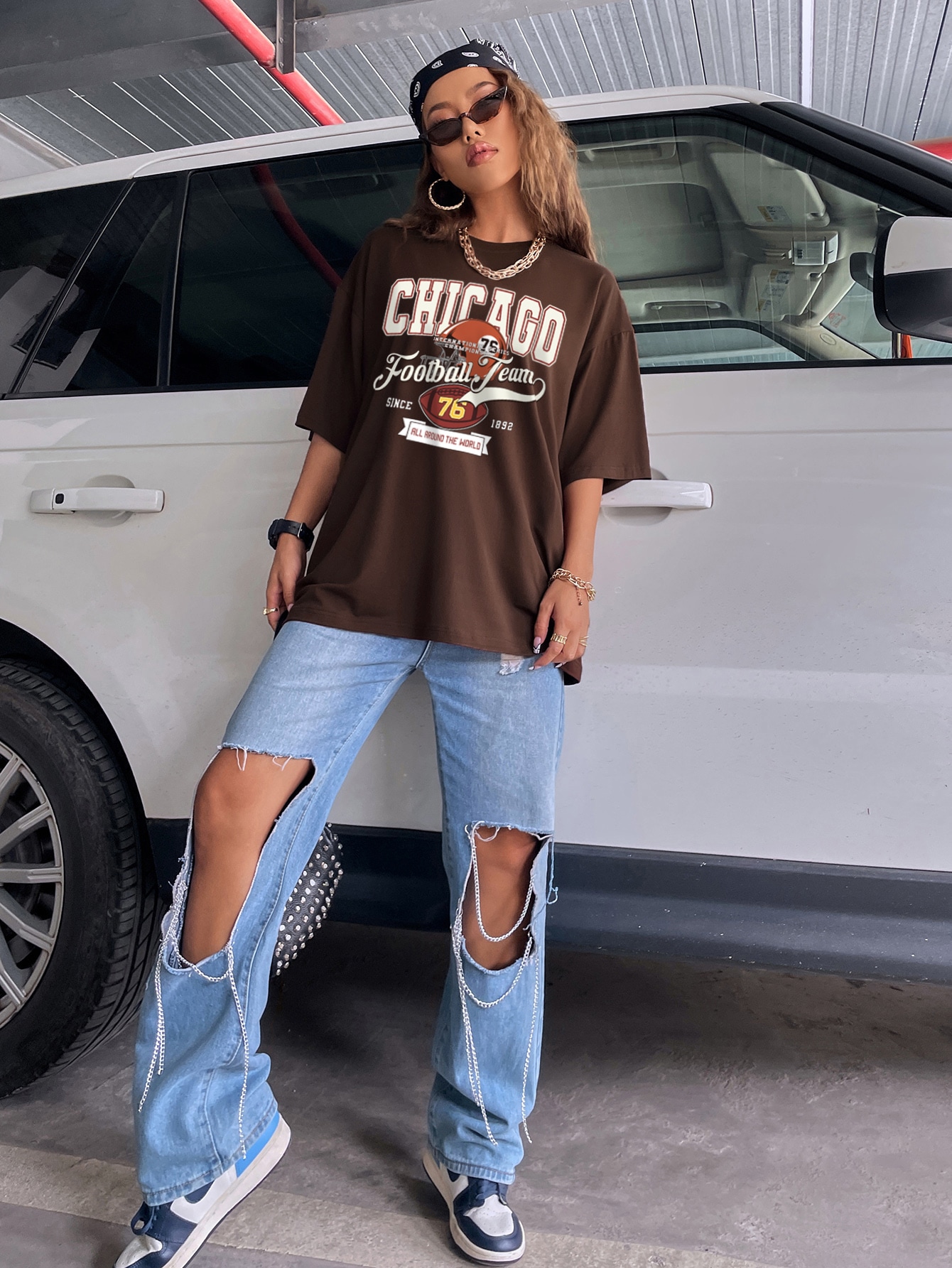 Shein Coolane Rugby And Slogan Graphic Drop Shoulder Oversized Tee