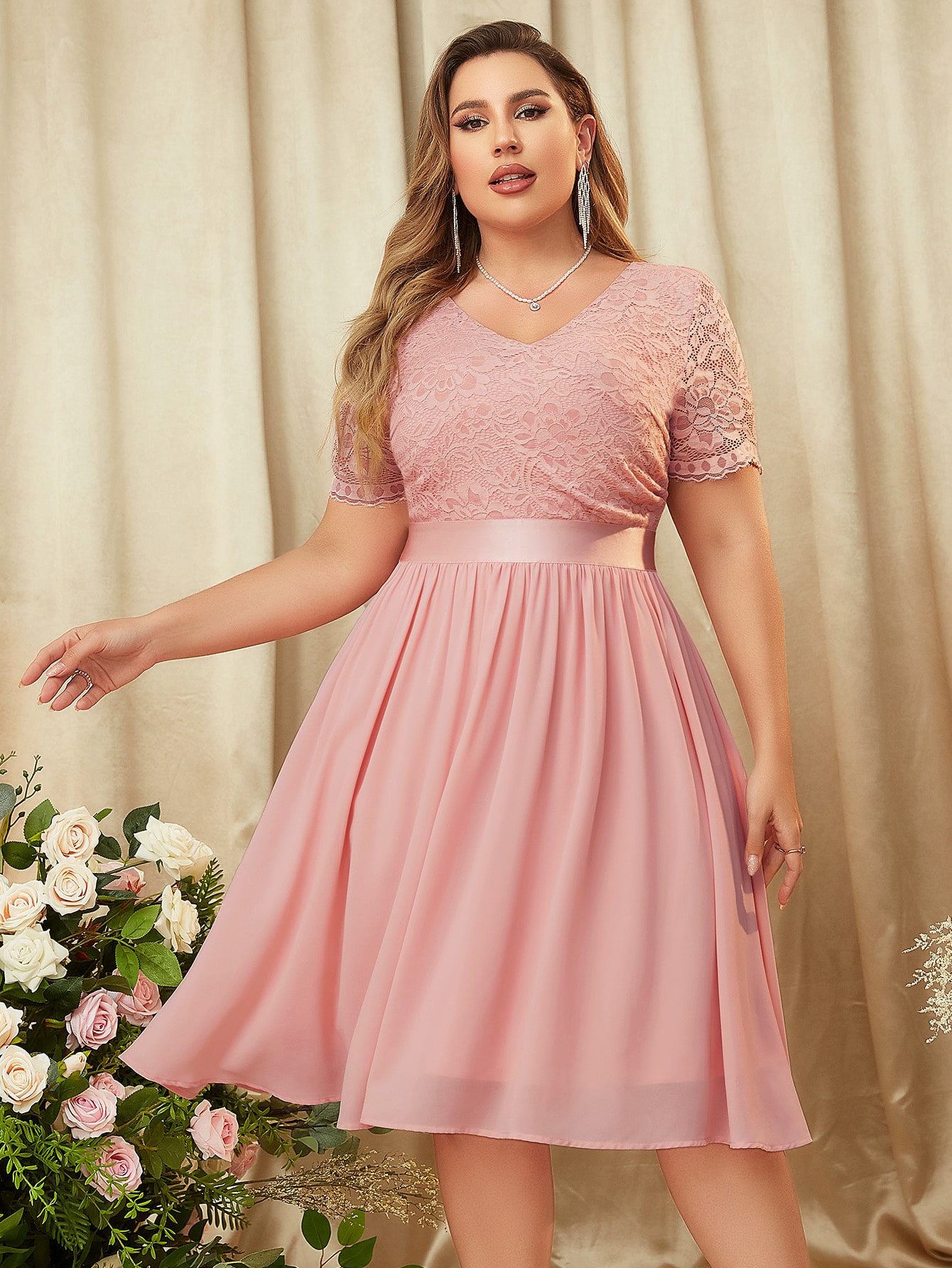 MIUSOL Robe trapèze en dentelle