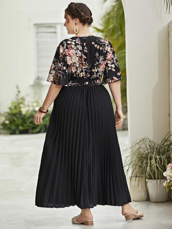 Plus Floral Pleated Hem Belted Dress | SHEIN USA