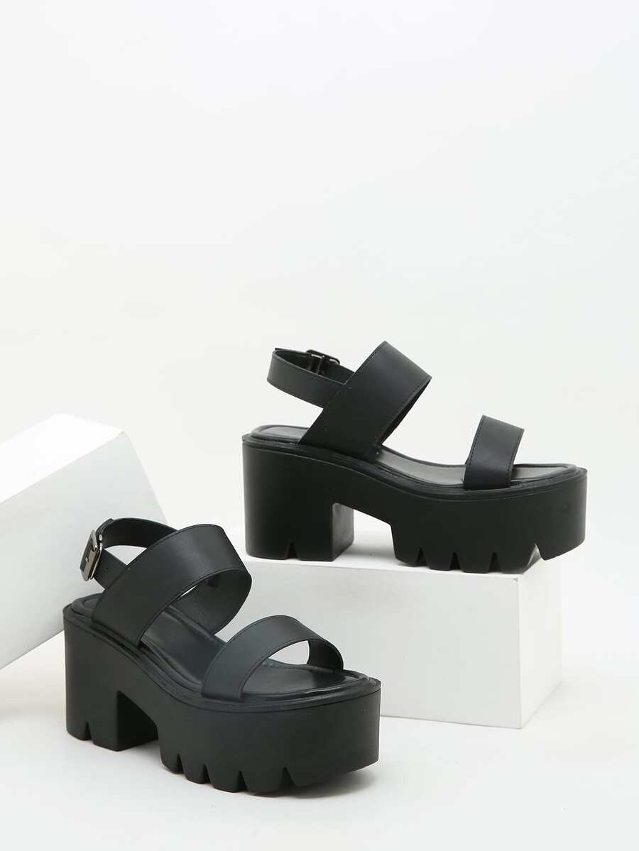 Women Black Minimalist Platform Slingback Sandals, Open Toe Punky ...