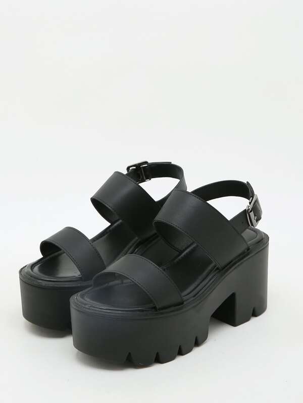 Women Black Minimalist Platform Slingback Sandals, Open Toe Punky ...