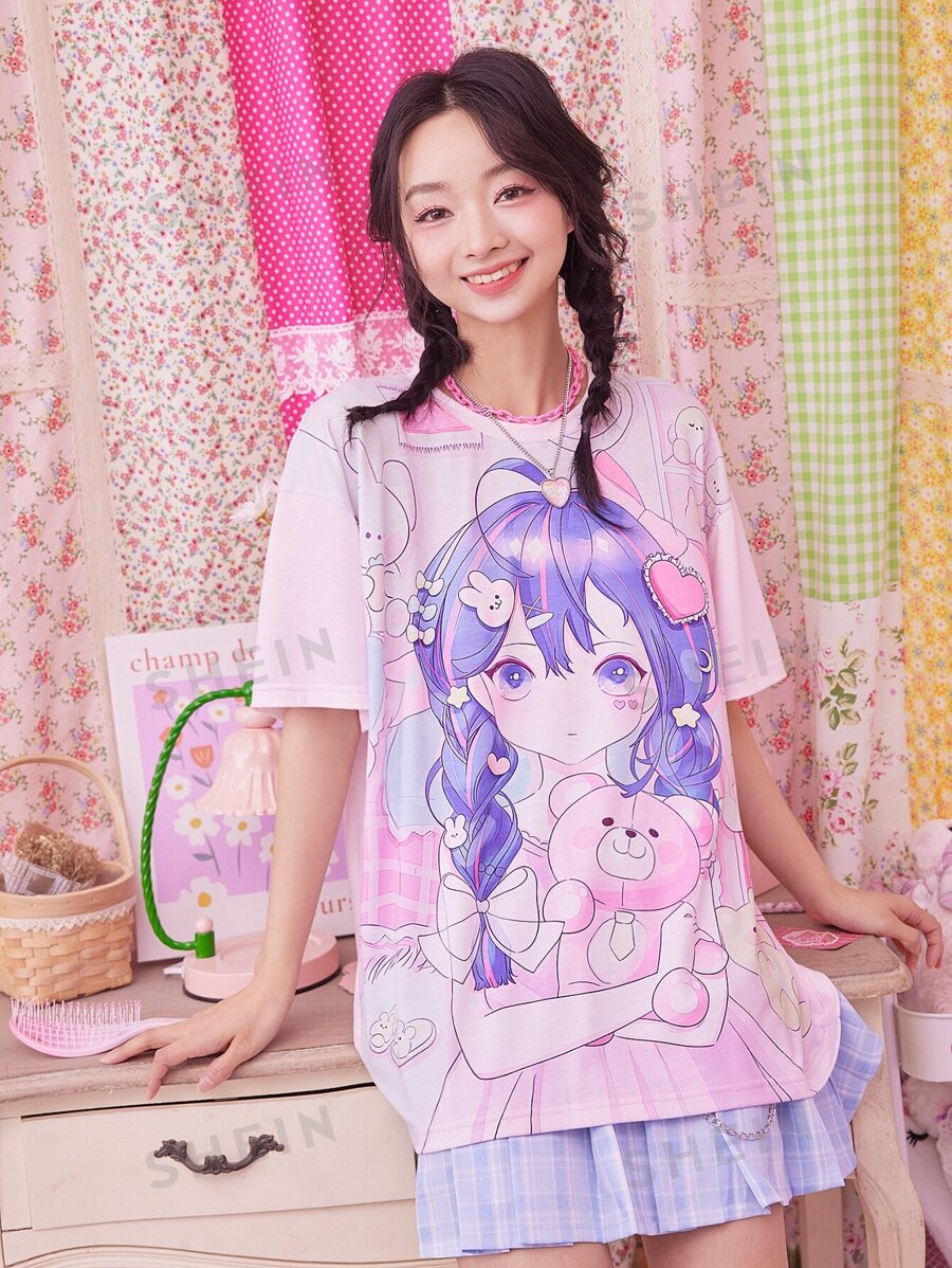 ROMWE Anime Figure & Cartoon Graphic Oversized Tee | SHEIN UK