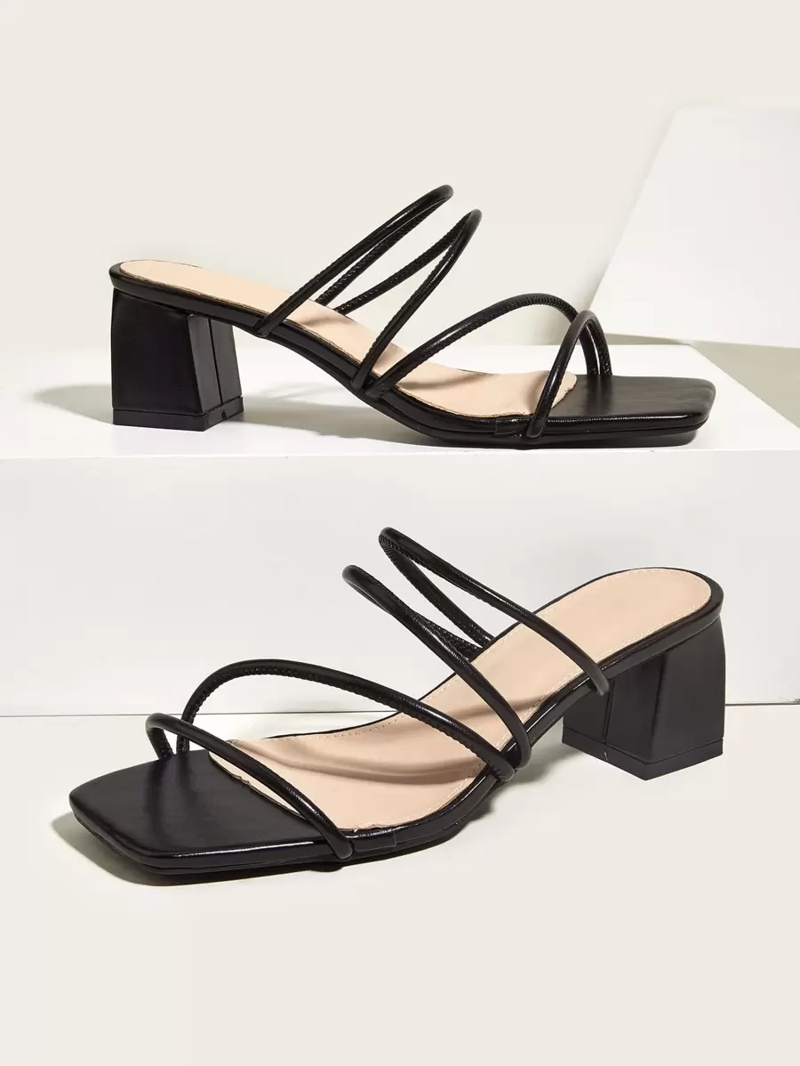 Women Minimalist Chunky Heeled Mule Sandals, Elegant Summer Heeled ...