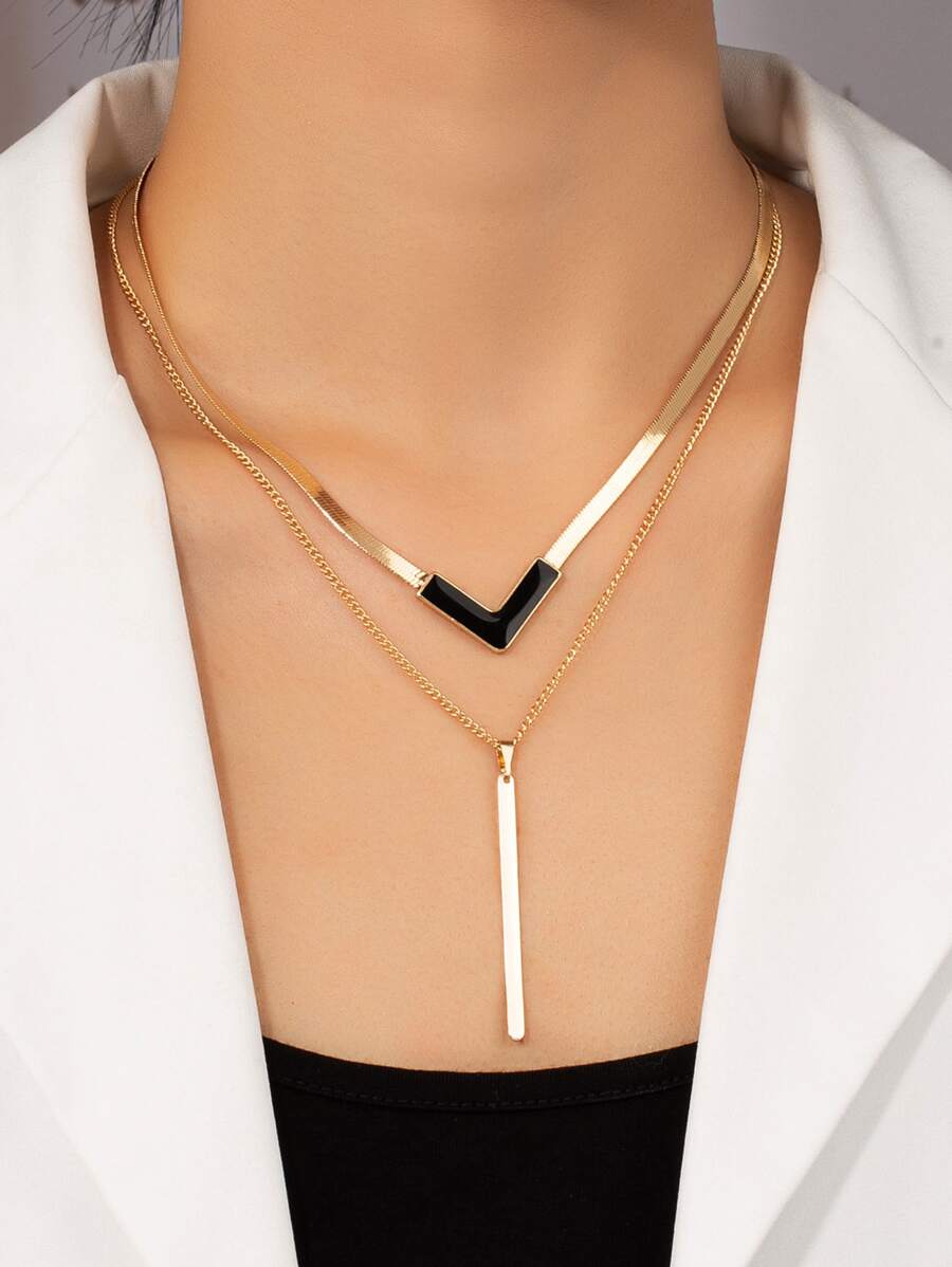Collar a capas con diseño geométrico | Moda de Mujer | SHEIN México