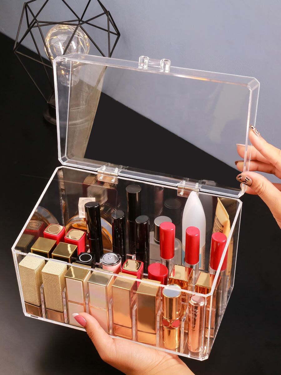 1pc 18 Grid Lipstick Storage Box, Clear Plastic Flip Top Cosmetic Box ...