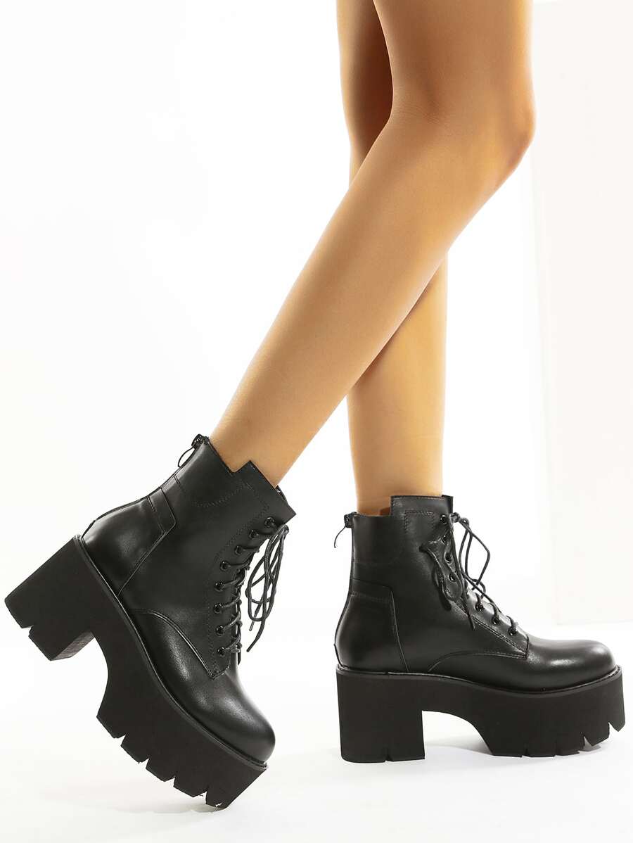 Chunky Heel Waterproof Platform Boots, European Style Fashion Black ...