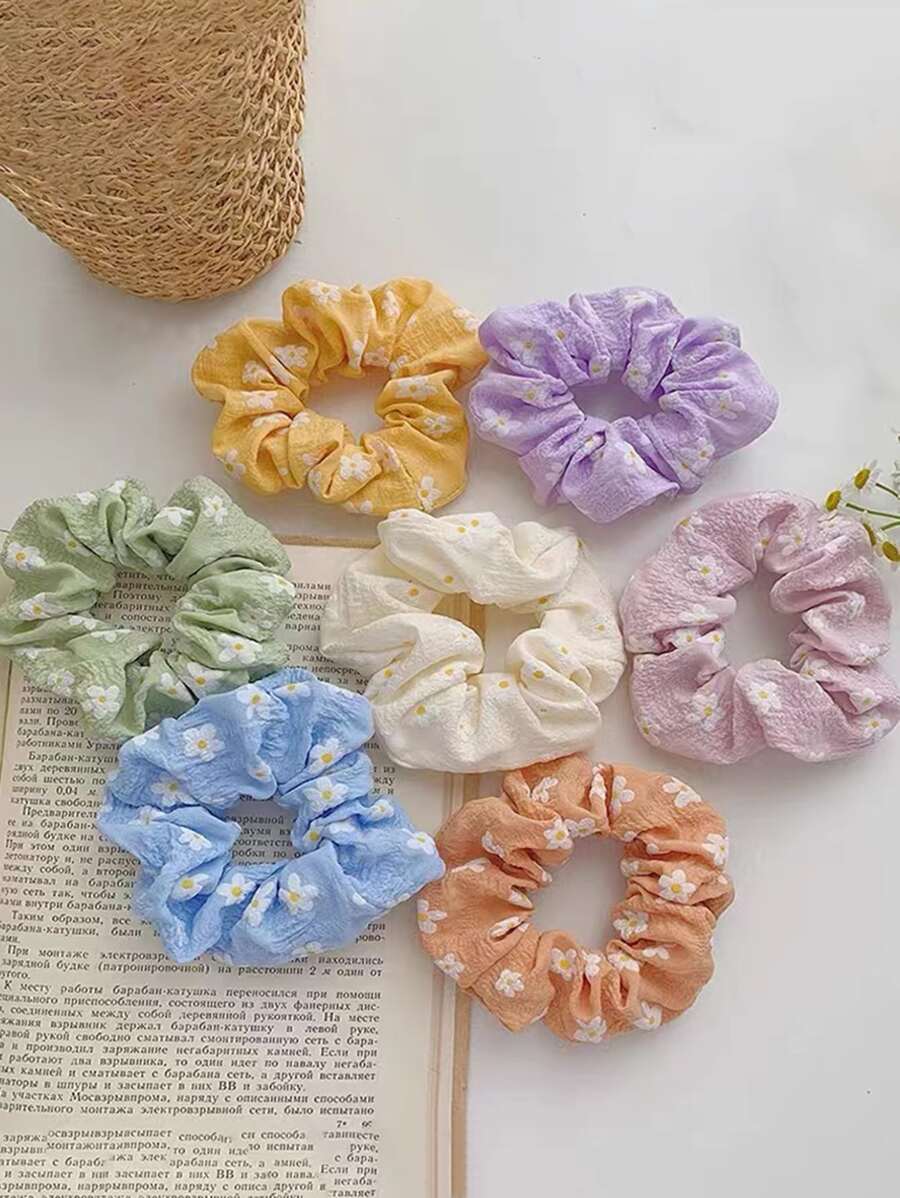 7pcs/Set Fresh Floral Print Hair Tiess For Spring And Summer Cute ...