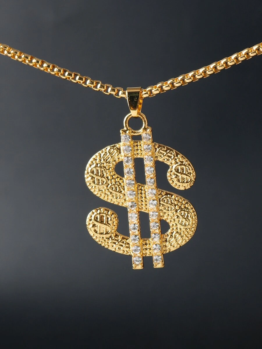 1pc Men's Dollar Sign Pendant Necklace With Rhinestone/Pave/ Chain, Hip ...