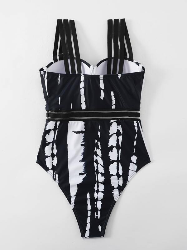 Allover Print Contrast Mesh Push Up One Piece Swimsuit Shein Usa