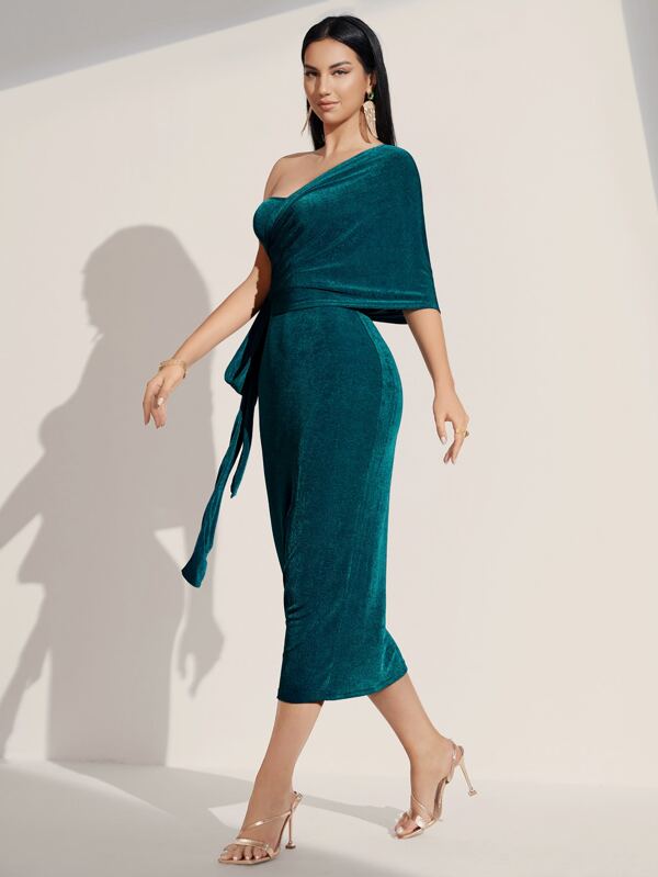 Shein Modely One Shoulder Knot Front Bodycon Dress Shein Uk