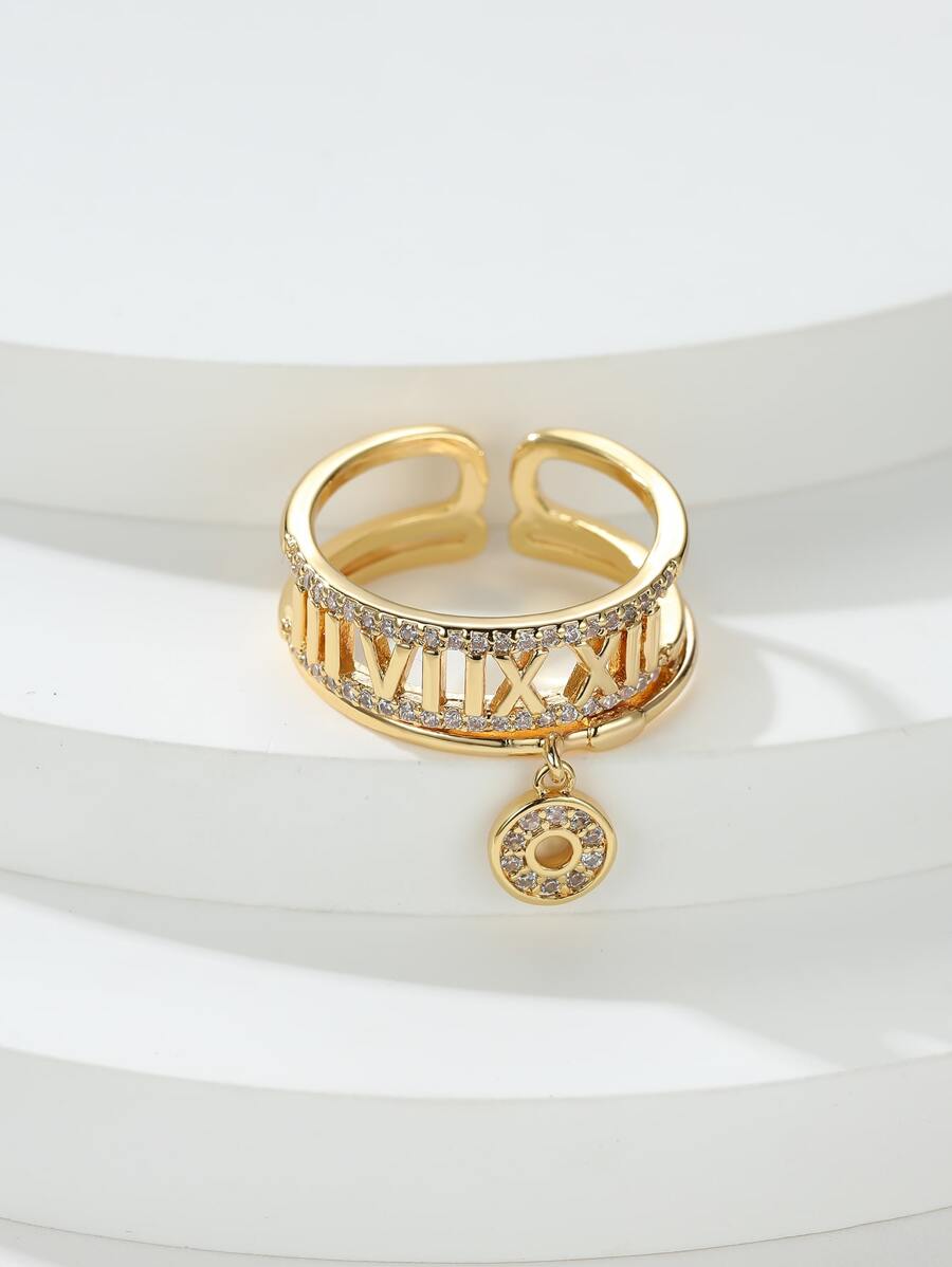 Roman Numeral & Rhinestone Decor Cuff Ring | SHEIN USA