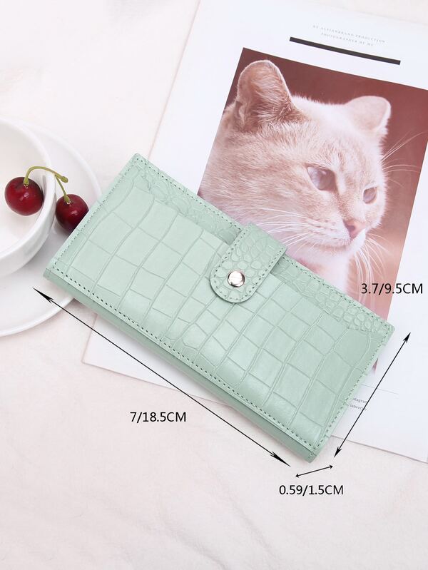 Random Crocodile Embossed Snap Button Long Wallet Slim Lightweight ...