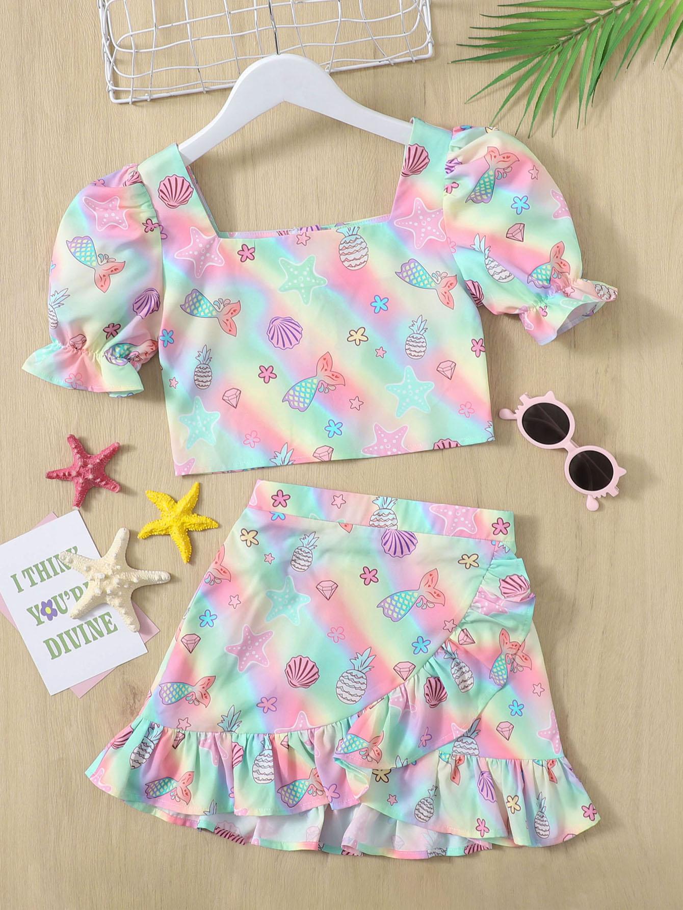 SHEIN Niñas con concha & con estampado de piña de manga farol de ombré ...