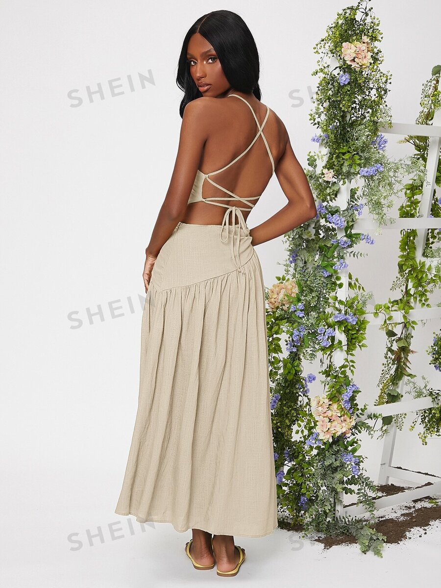 SHEIN X Tarsha Whitmore SHEIN VCAY Criss Cross Lace Up Backless Cut Out ...