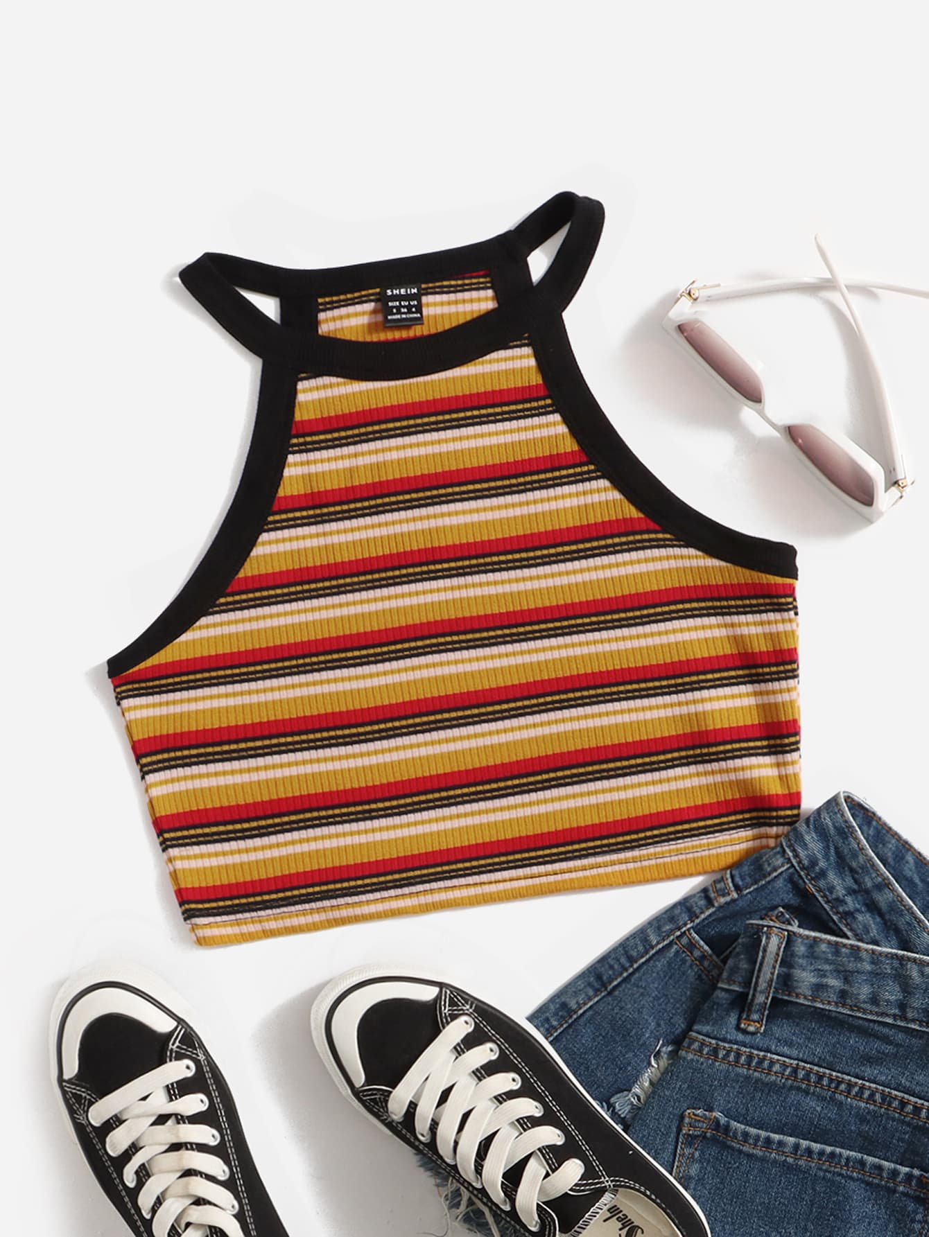 SHEIN EZwear Striped Rib Knit Crop Top | SHEIN USA