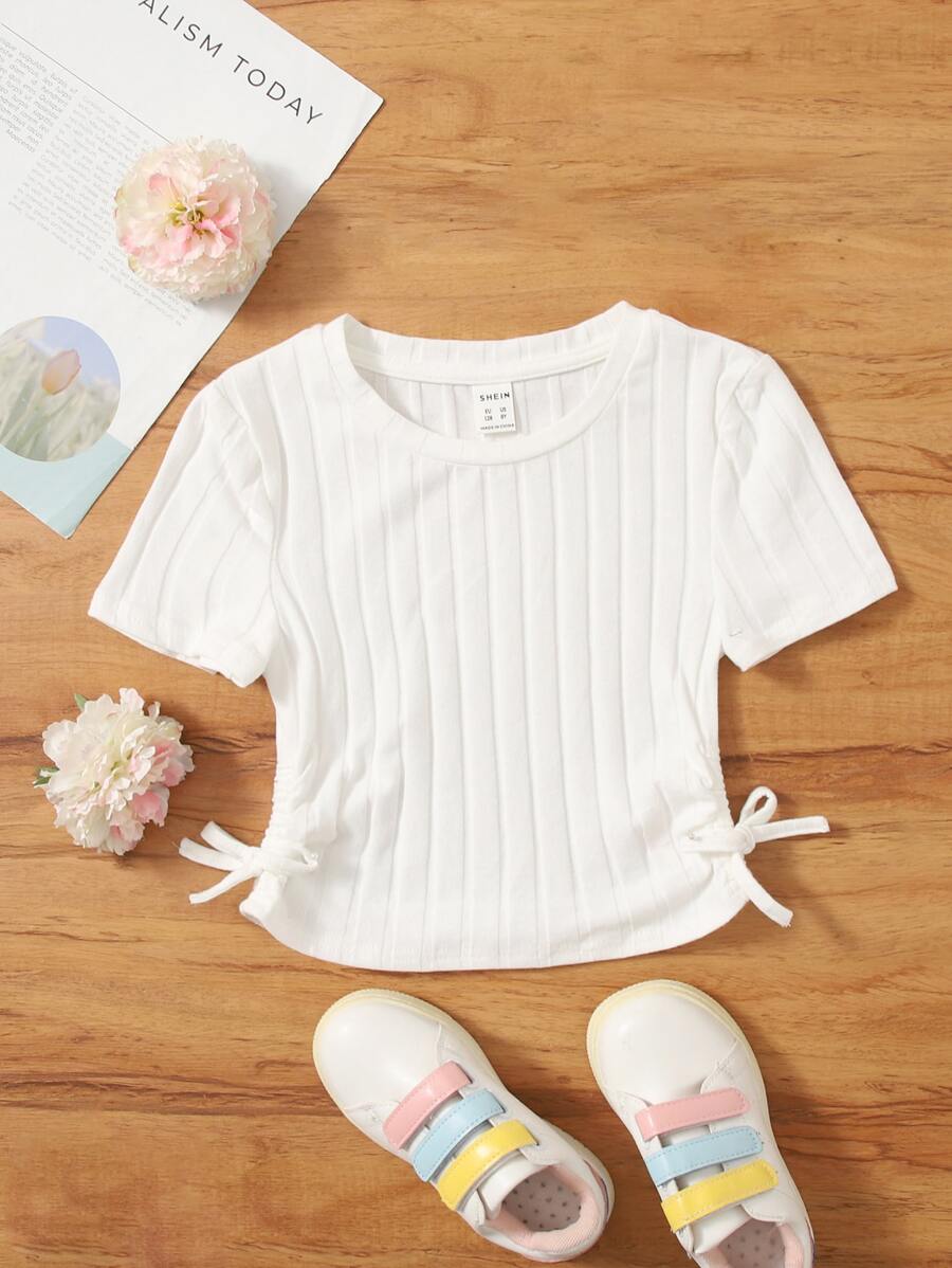 SHEIN Leap Crew Tween Girl Round Neck Casual Short Sleeve Drawstring ...