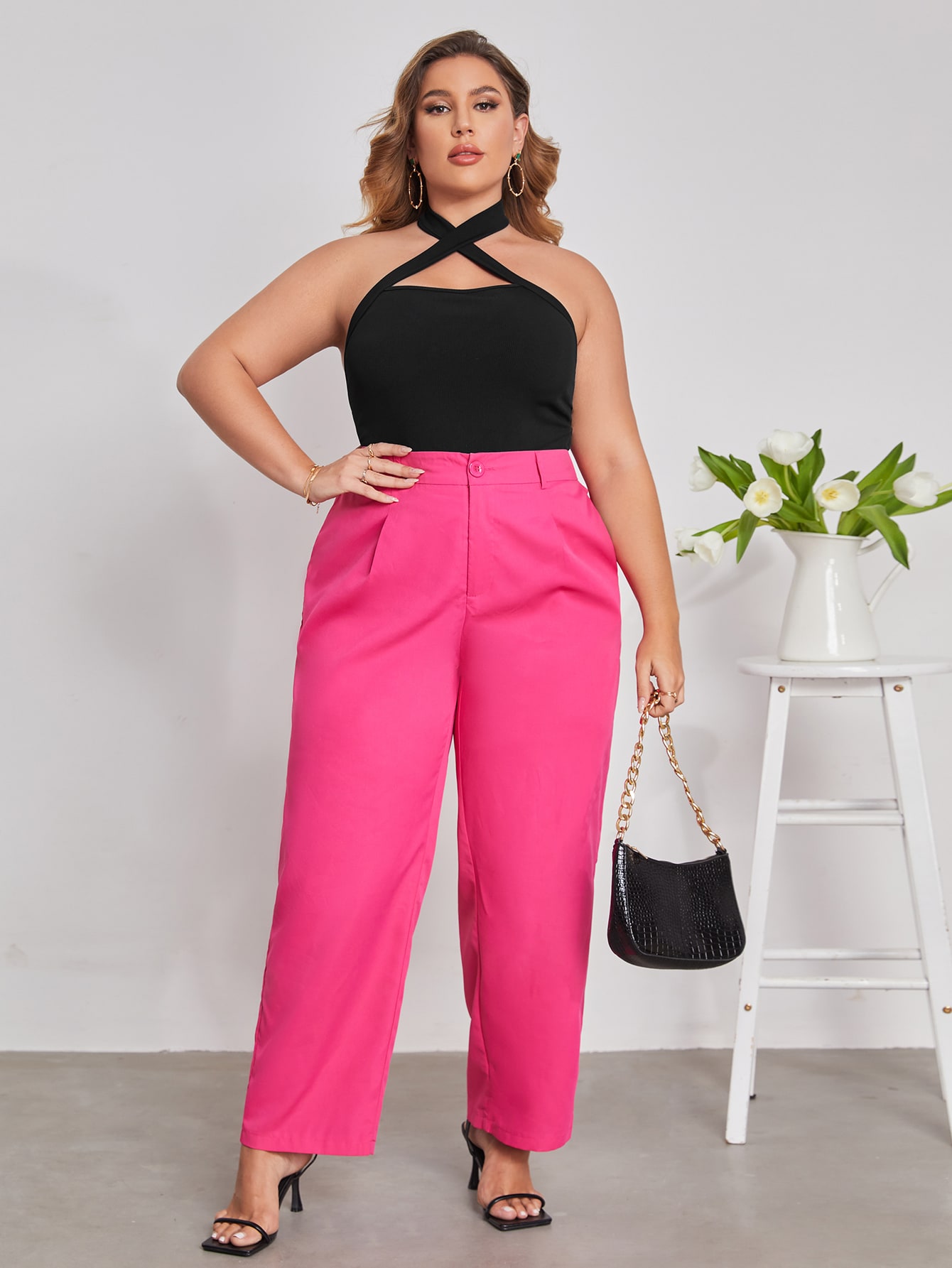 Shein Sxy Plus Criss Cross Tie Backless Halter Top Shein Uk