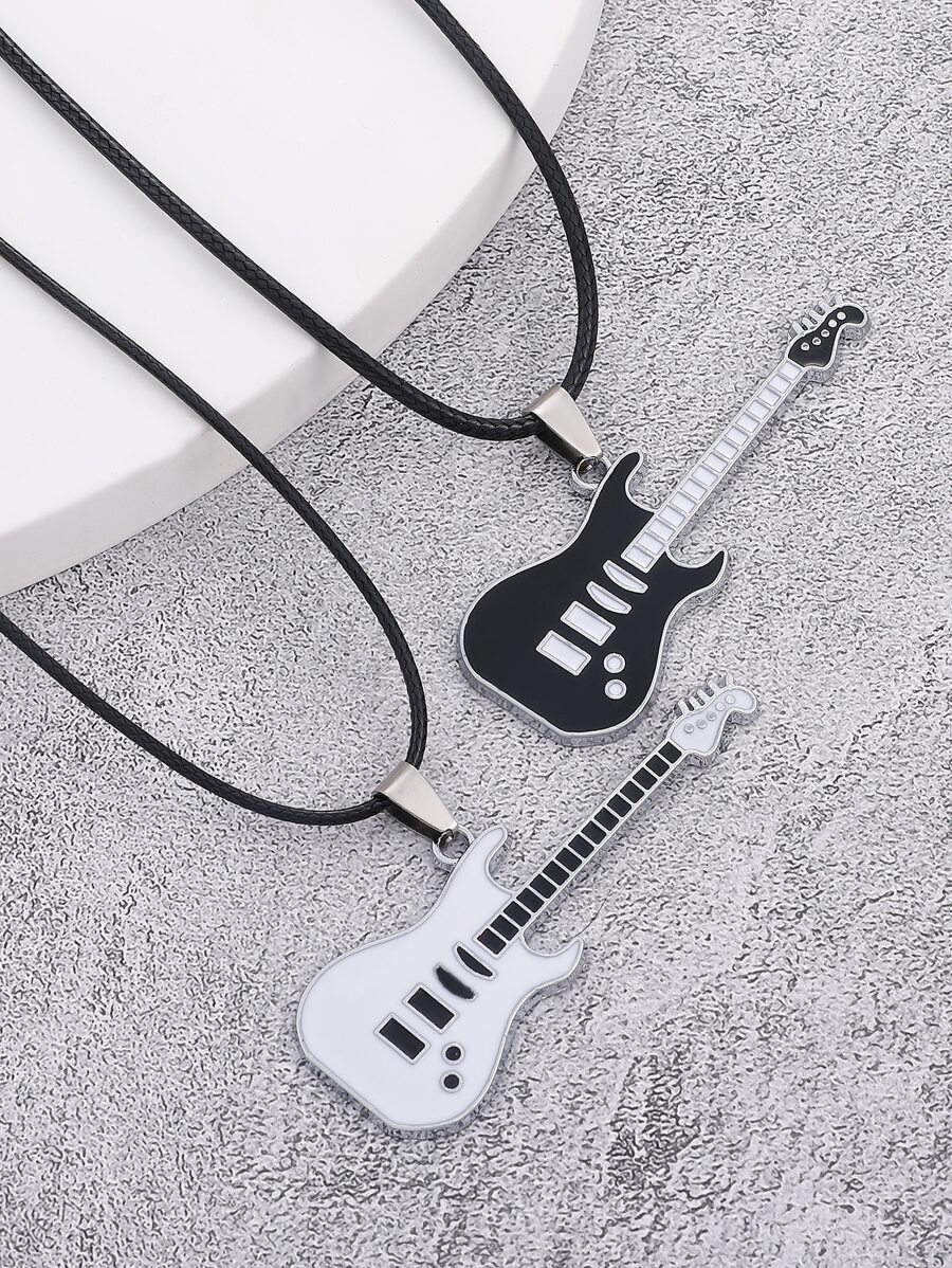 Fashionable and Popular 2pcs Men Musical Instrument Pendant Necklace PU ...