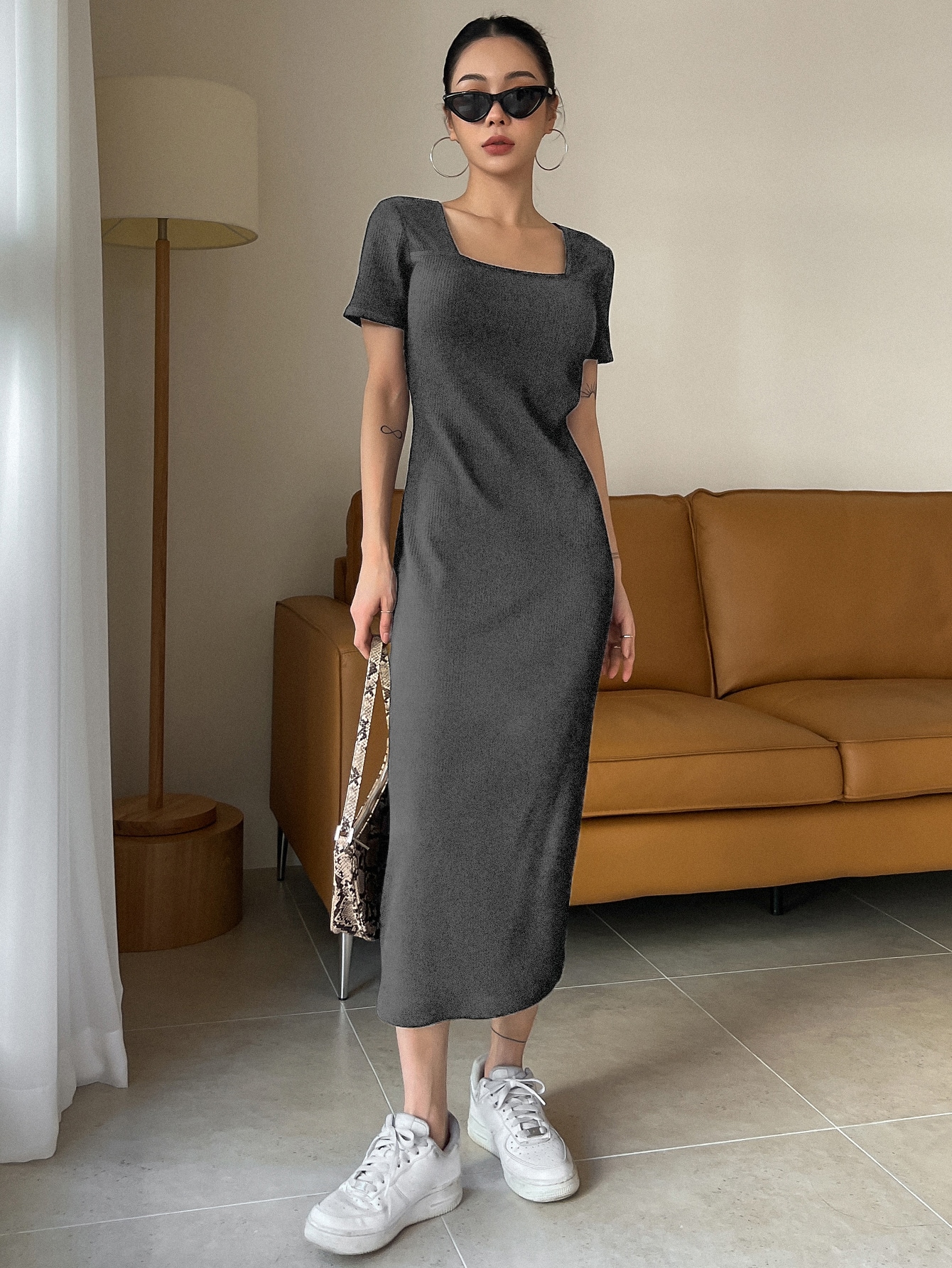 DAZY Square Neck Rib-knit Dress | SHEIN USA