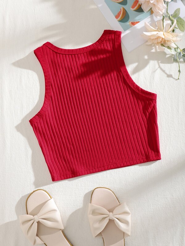 Top Tank Corto Unicolor Tejido De Canalé Moda De Mujer Shein México