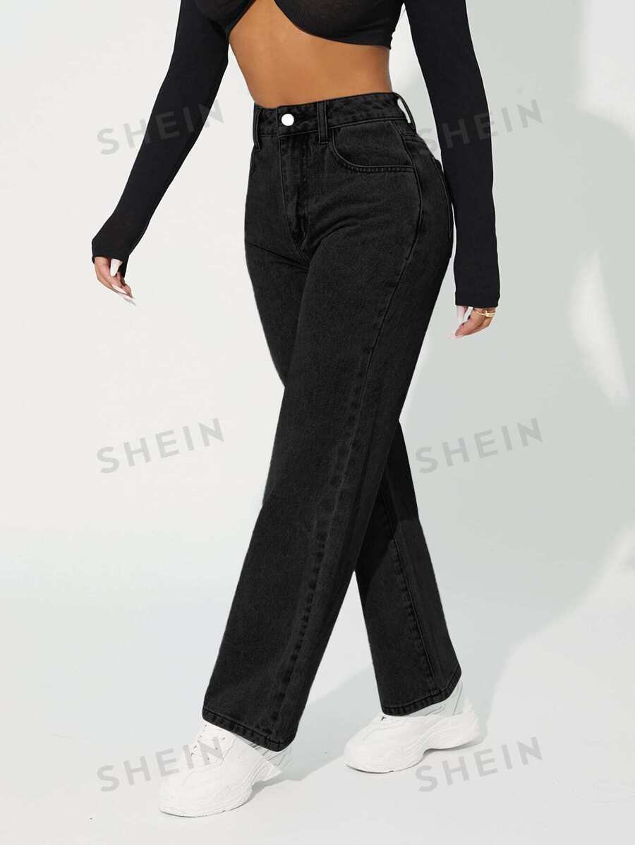 SHEIN PETITE High Waist Straight Leg Jeans | SHEIN UK