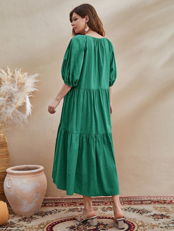 SHEIN Mulvari Puff Sleeve Solid Smock Dress | SHEIN