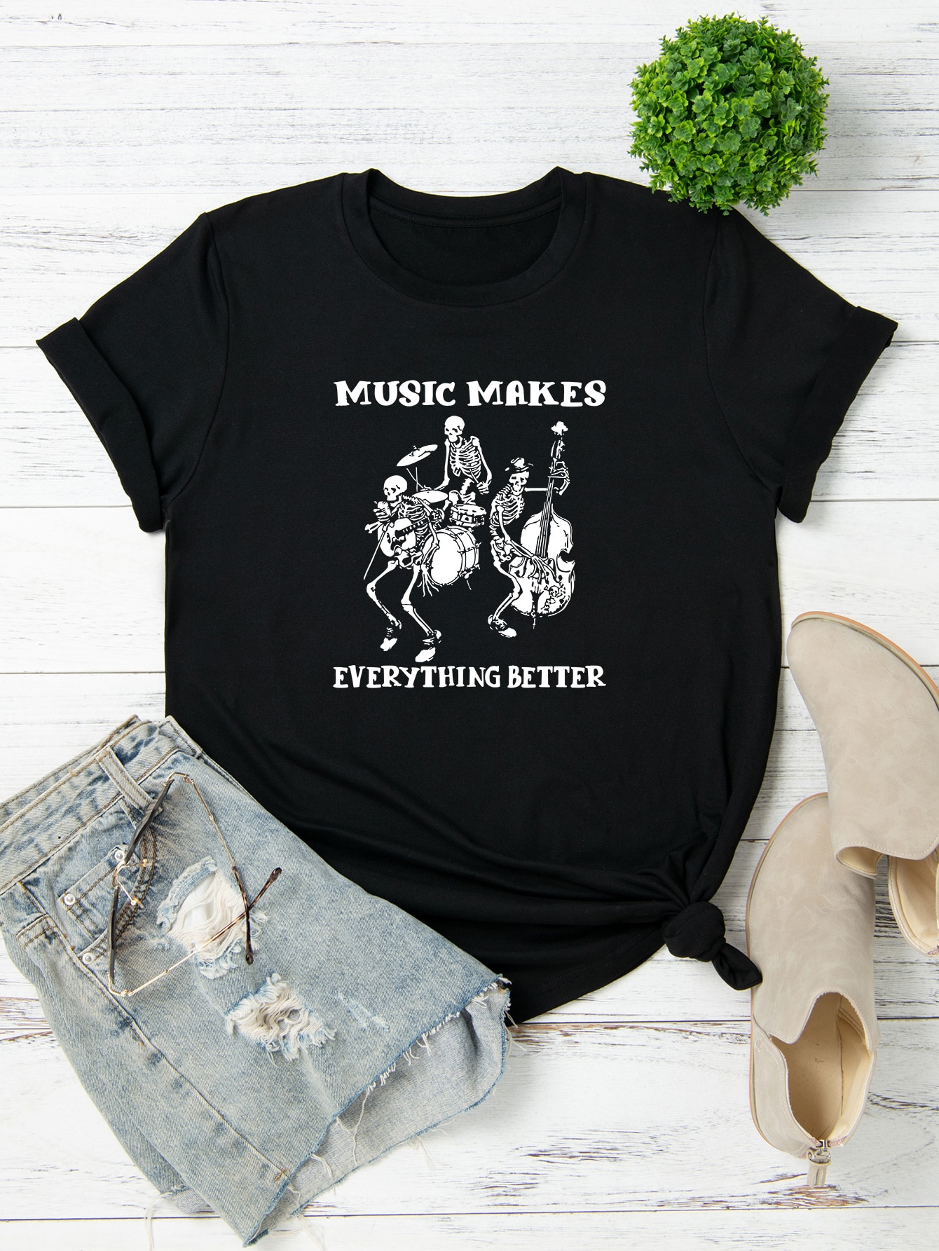 Plus Skeleton & Slogan Print Tee