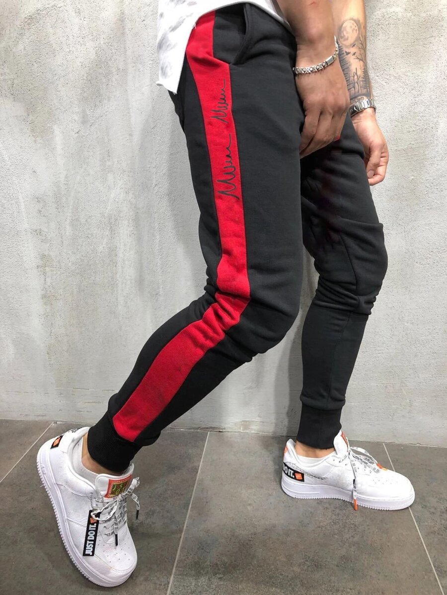 Manfinity Men Contrast Panel Letter Graphic Sweatpants | SHEIN USA