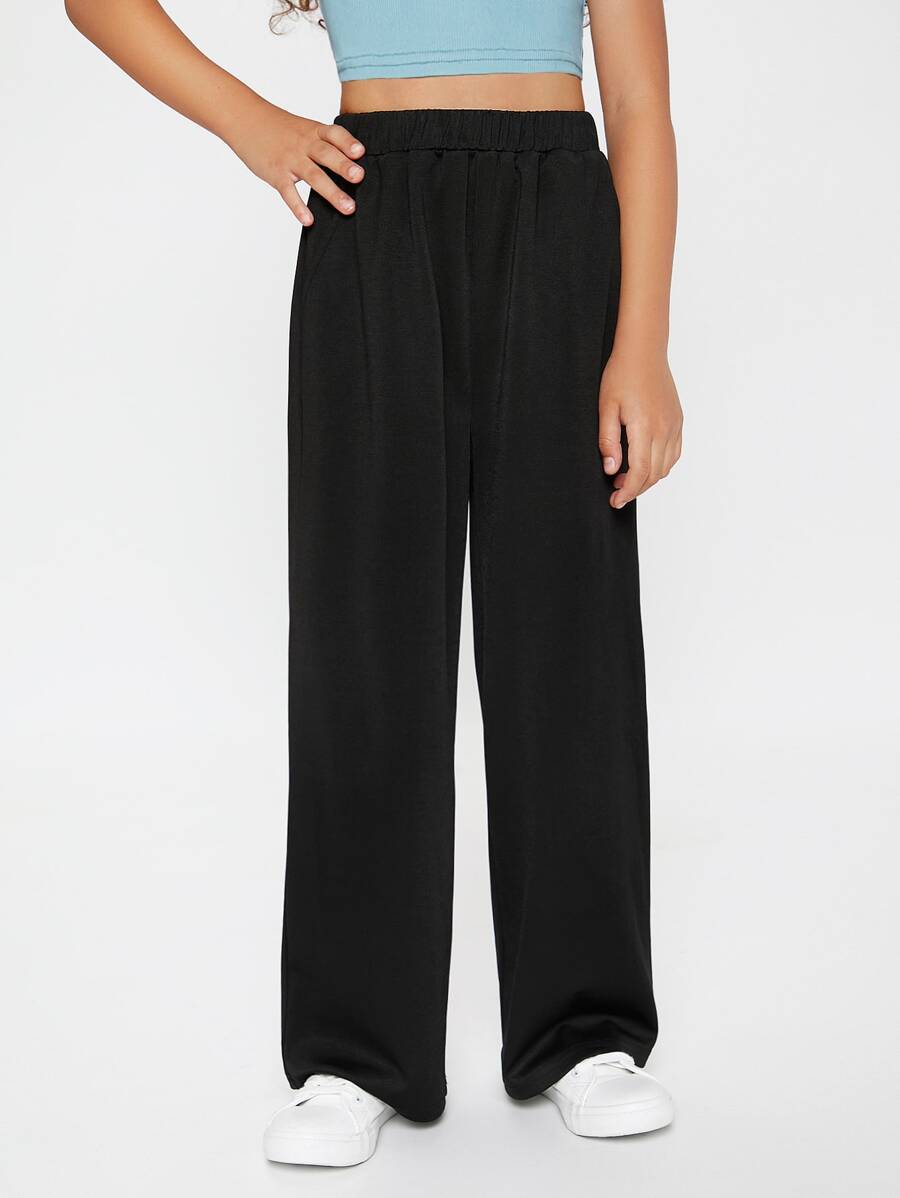 SHEIN Leap Crew Tween Girls' Casual Solid Color Loose Wide-Leg Knit ...