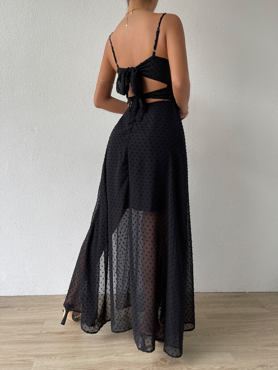 Shein Belle Swiss Dot Twist Front Tie Backless Wrap Cami Dress Shein Uk