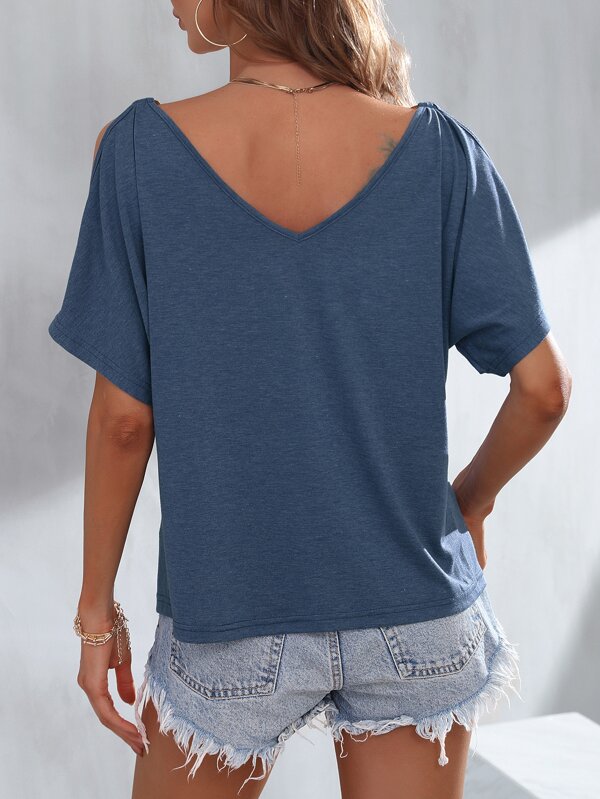 SHEIN LUNE Cold Shoulder Solid Tee | SHEIN USA