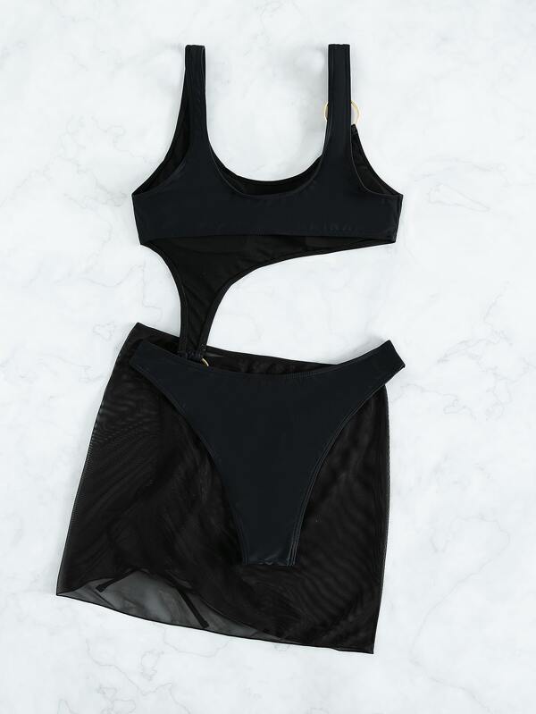 Shein Swim Bae Cut Out O Ring One Piece Swimsuit And Beach Skirt Shein Usa