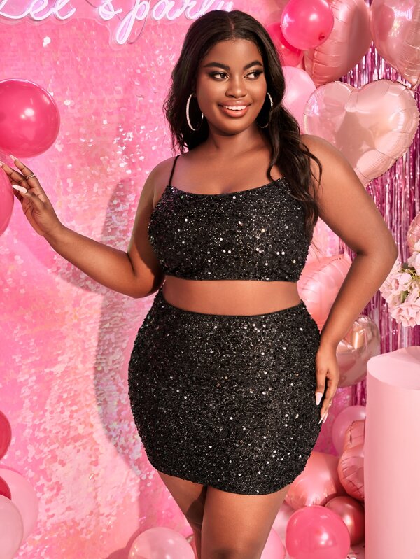 SHEIN BAE Plus Sequin Cami Top & Zip Back Bodycon Skirt | SHEIN USA