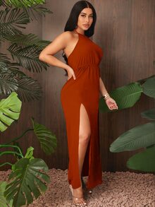Tie Backless Split Thigh Dress | SHEIN USA