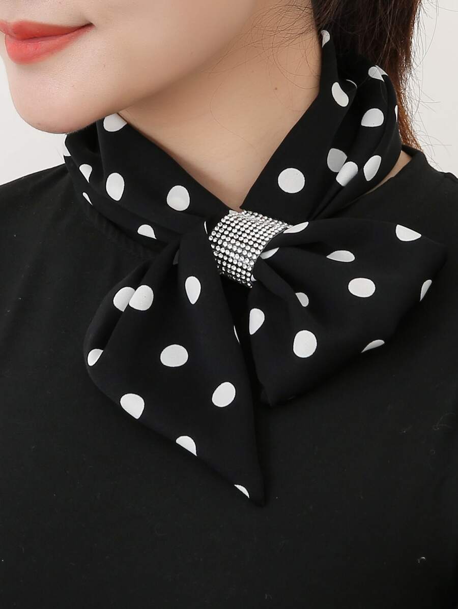 Polka Dot Print Scarf With Rhinestone Decor Buckle Bandana,Hair Band ...