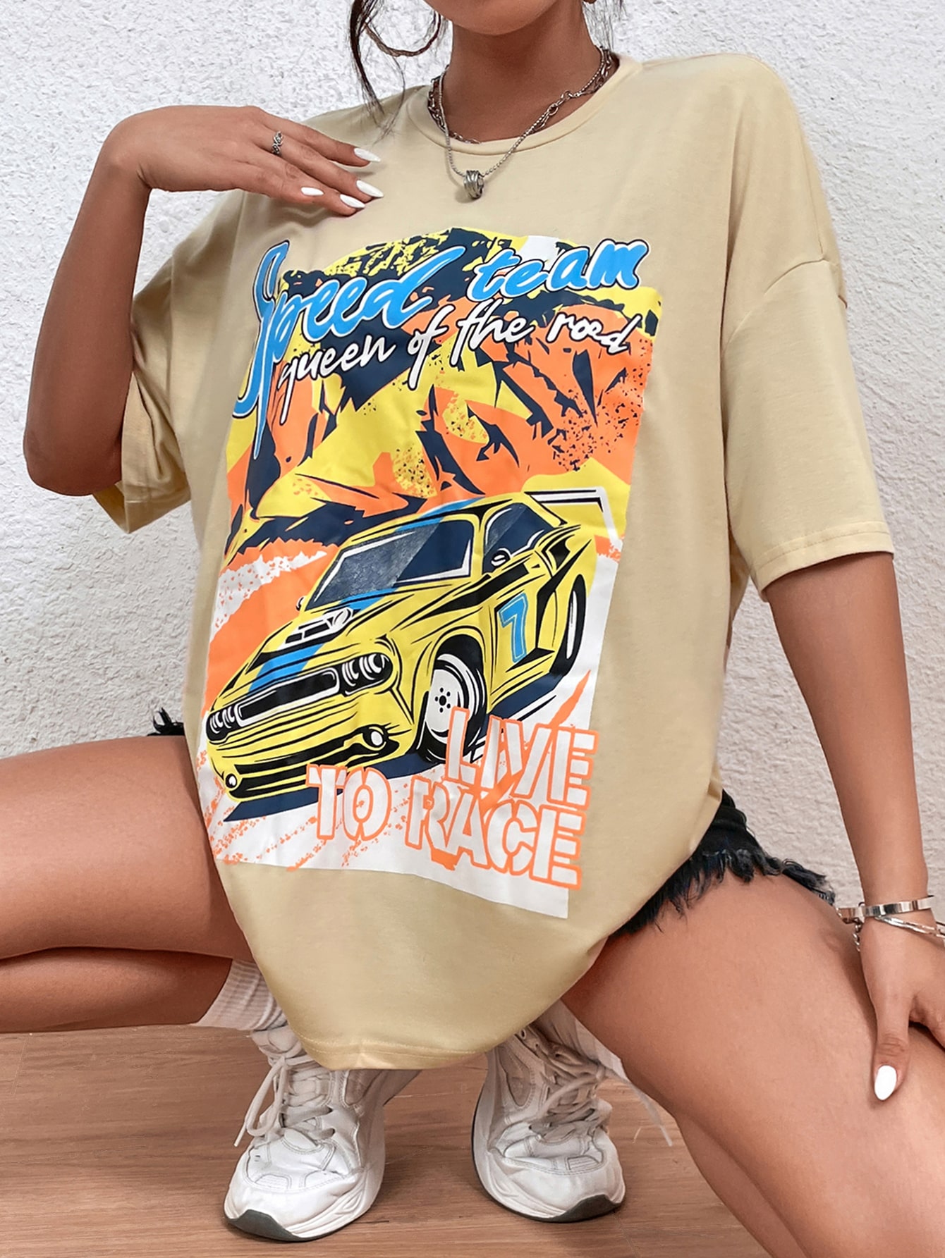 Shein Coolane Car And Letter Graphic Oversized Tee Shein Usa