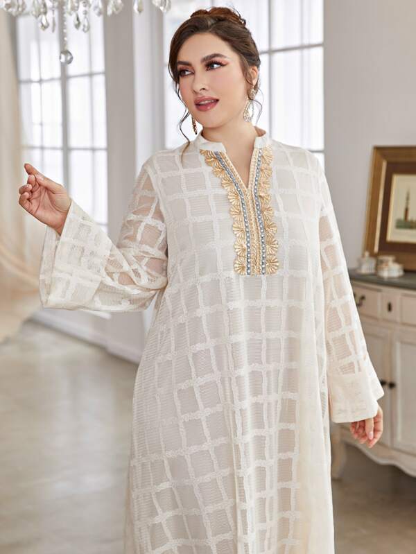 Shein Modely Plus Notch Neck Applique Dress Shein Malaysia