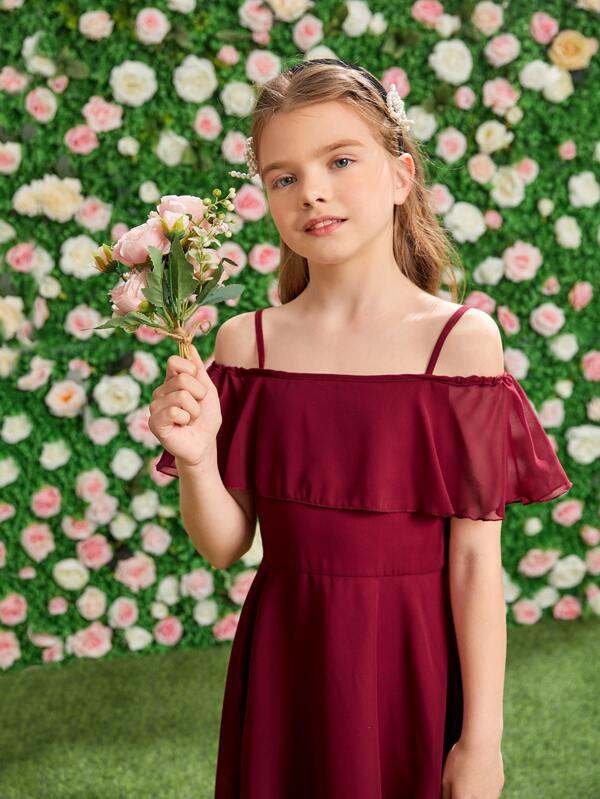 Shein Tween Girls Cold Shoulder Ruffle Trim Party Dress Shein Usa