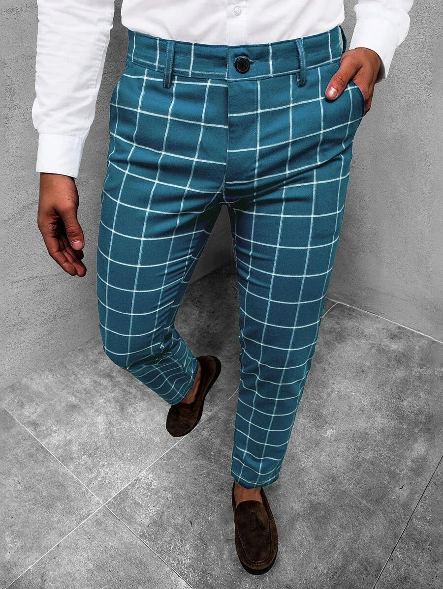 Manfinity Men Windowpane Print Tailored Pants | SHEIN USA