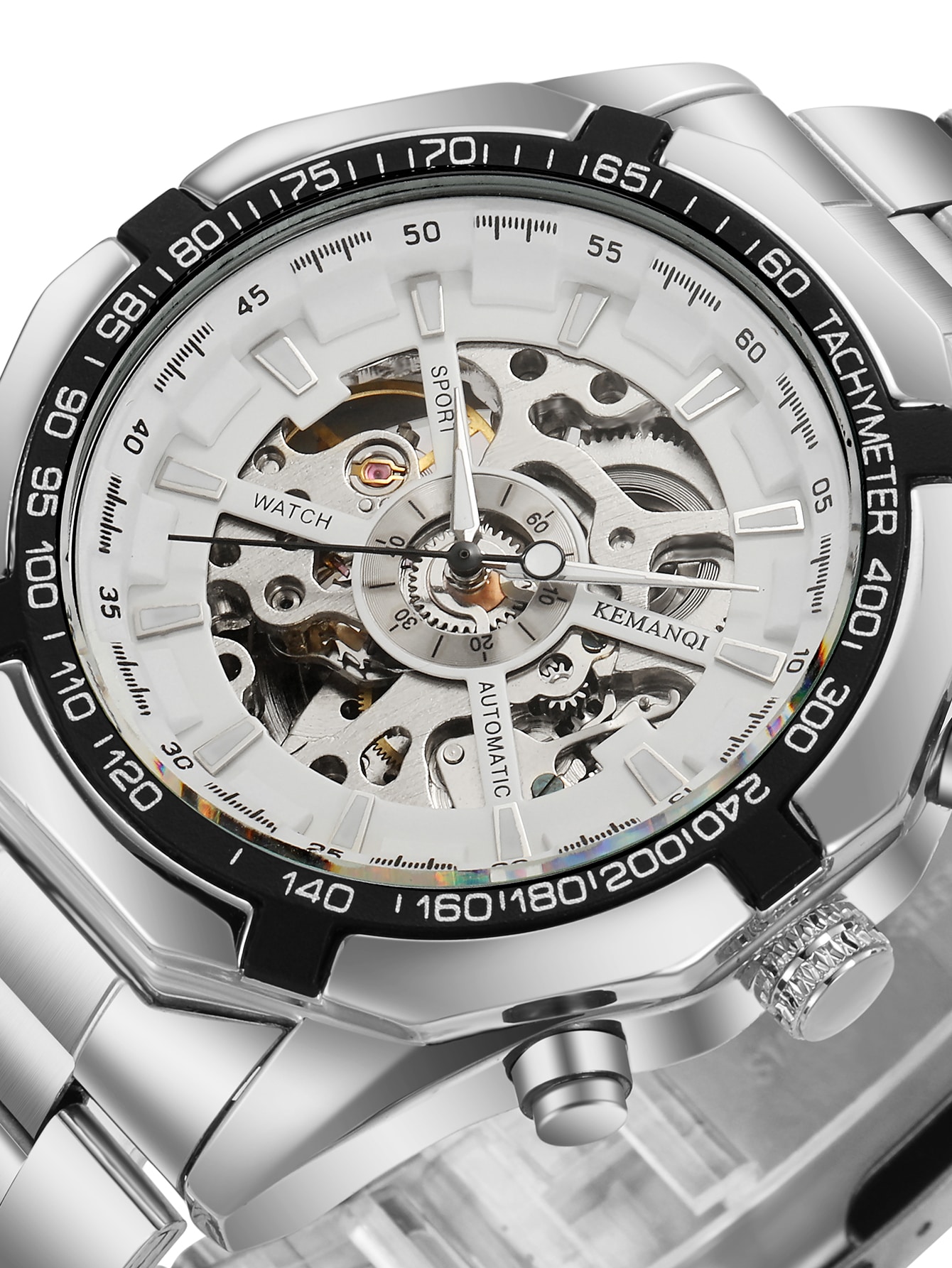 Men Hollow Out Round Pointer Mechanical Watch