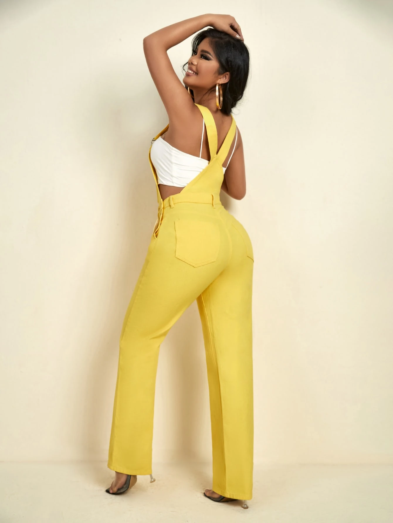 SHEIN SXY Patched Pocket Denim Straight Leg Dungarees | SHEIN UK