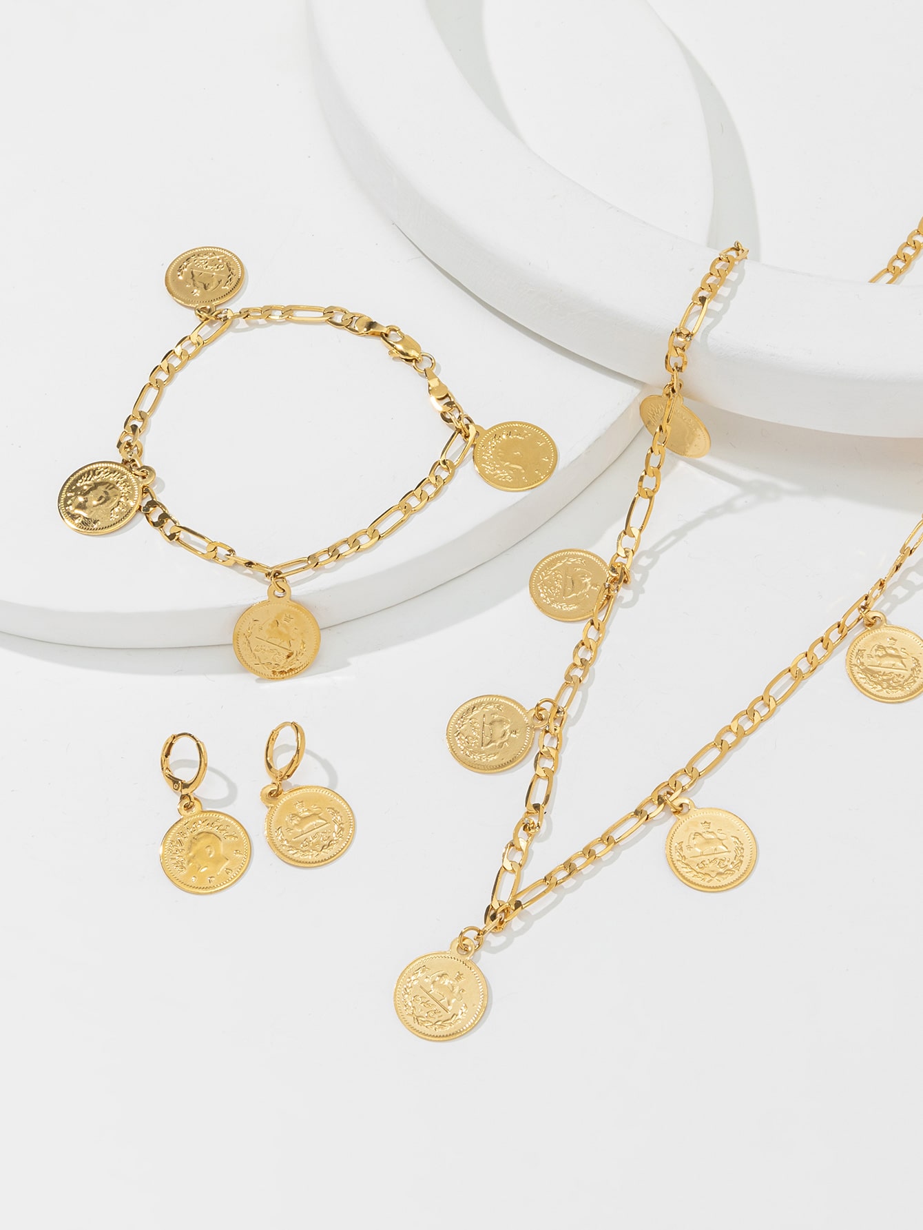 4pcs 18K Gold Plated Coin Decor Jewelry Set